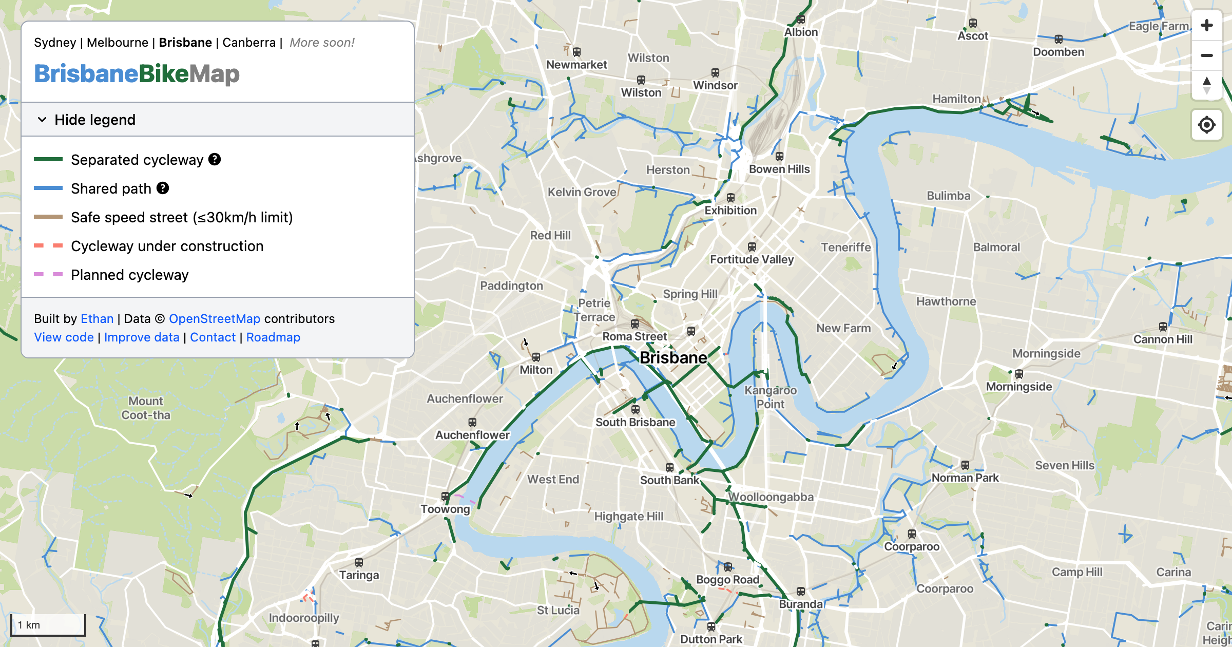 BrisbaneBikeMap: Map of cycle paths in Brisbane