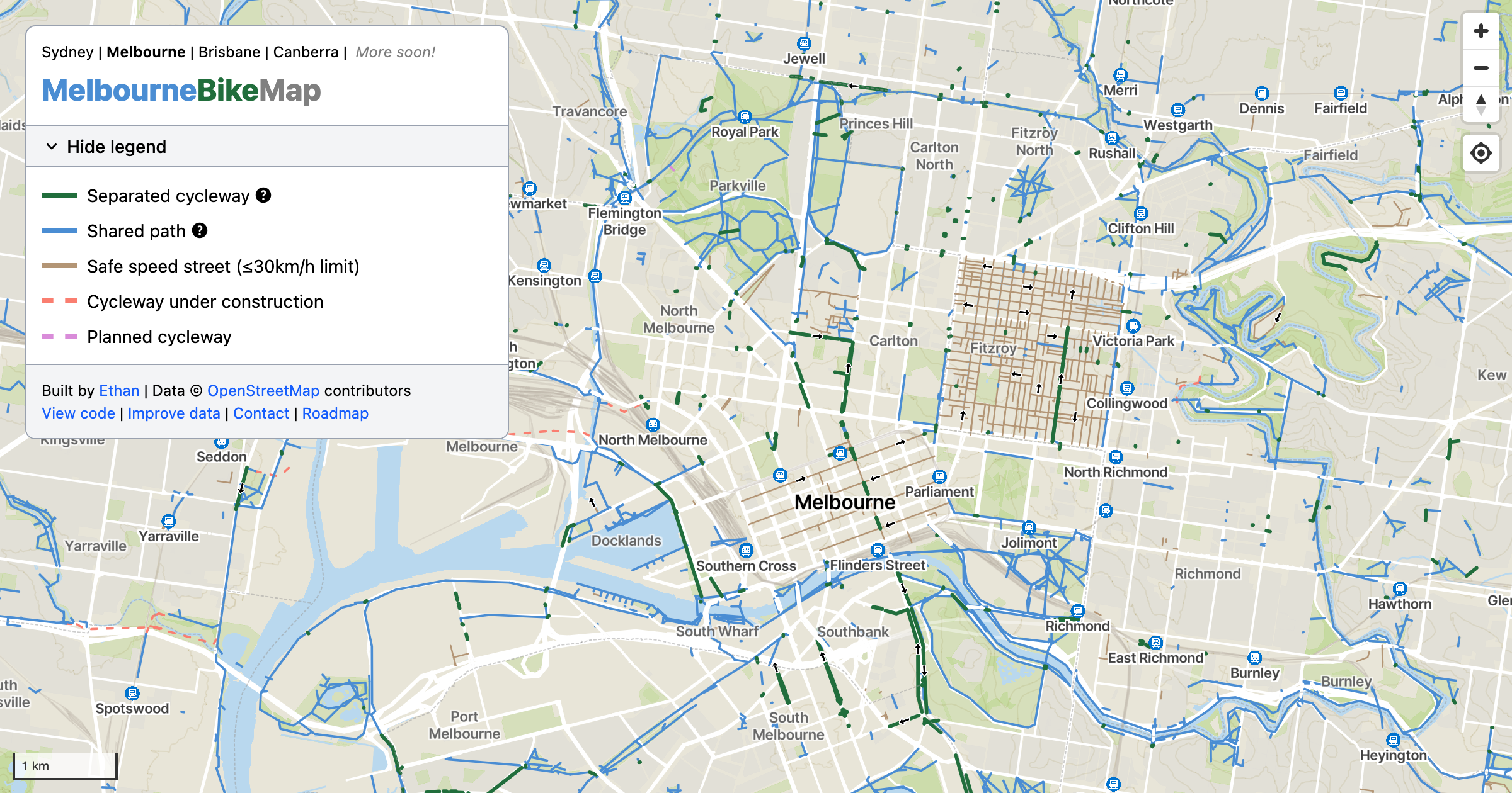 Melbourne Bike Map — Map of cycle paths in Melbourne
